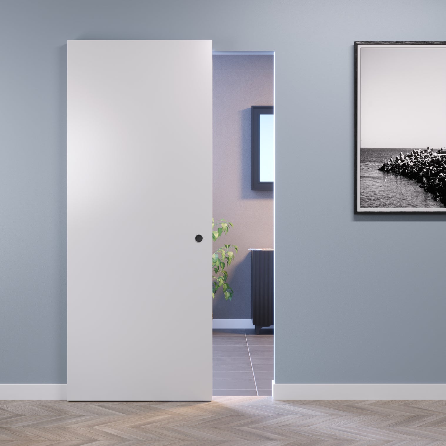 Porta scorrevole esterno muro con binario invisibile laminato – FIP Porte