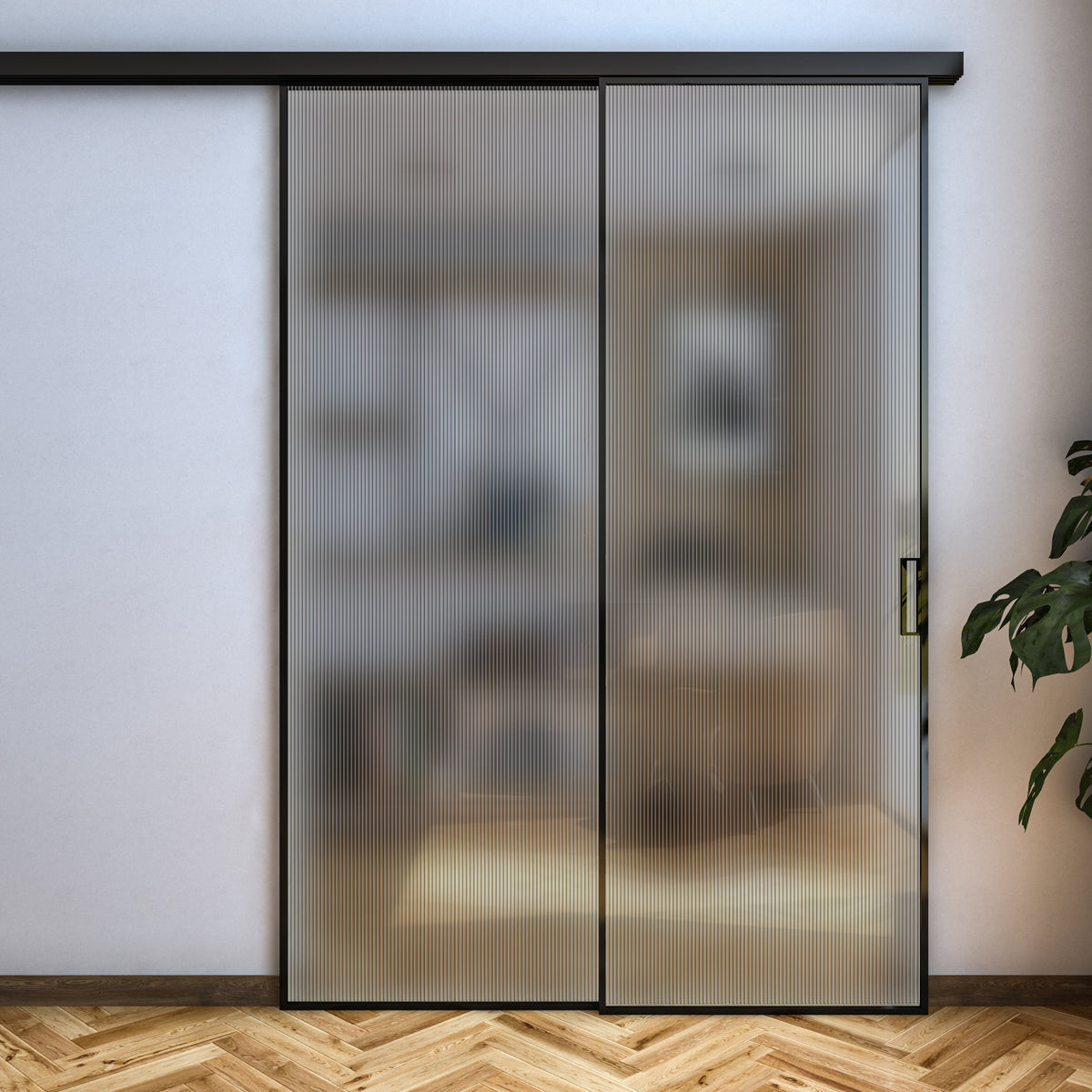 Glass Partition Wall with Black Aluminum Frame with 2 Doors – FIP Porte
