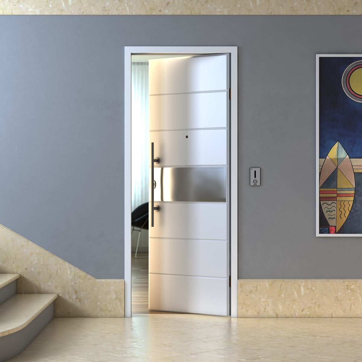 Porta Blindata Classe 4 con Fascia Inox Insonorizzata - Certificata CE ...